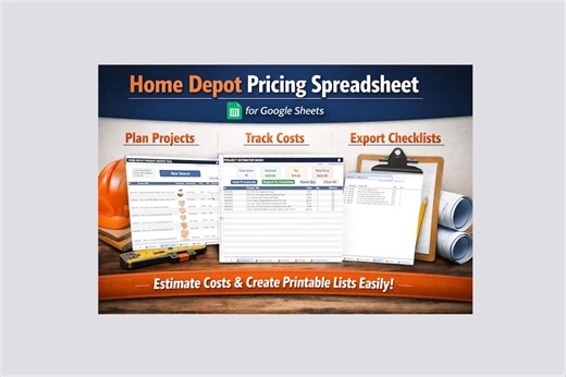 Project Cost Calculator Home Depot Pricing Spreadsheet Google Sheets Tool Checklist & Dashboard DIY Pro Use - Etsy