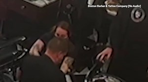 Horrific moment barber trips and stabs himself in the chest with scissors