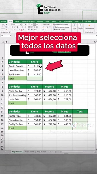 Suma automáticamente con un solo clic en Excel 🧐📌 #excel #exceltips #formacionacademicaexcel