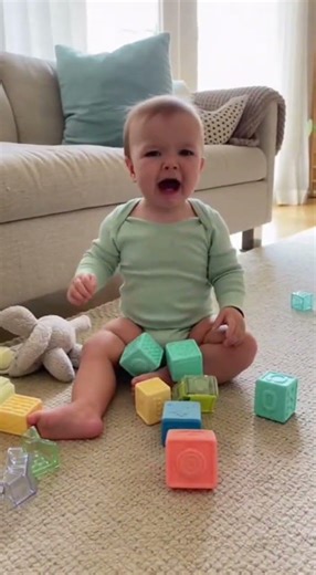 This baby was staking blocks then they all fell and he started crying. #funny #shorts