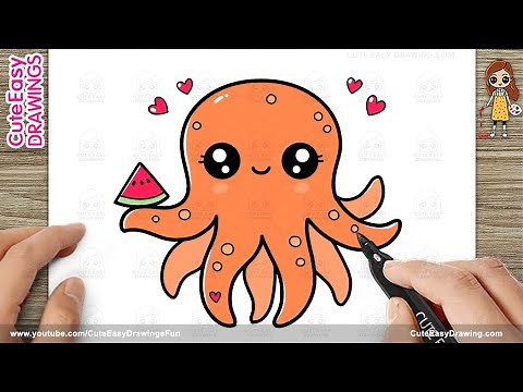 How to Draw a Cute Octopus Easy for Kids - Step by Step Drawing Video and Coloring Tutorial