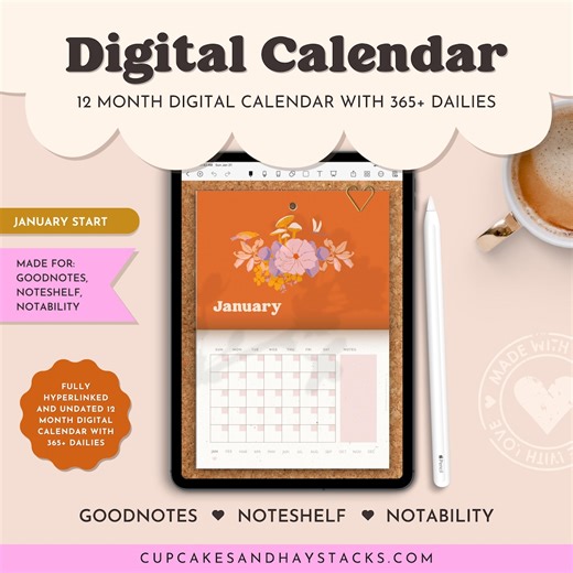 Undated Digital Calendar: Hyperlinked Portrait Planner for Goodnotes, iPad - Etsy