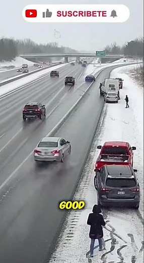 Icy Highway Chaos Caught on Camera | Cars Slide Past Pedestrian in Winter Storm