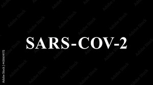 SARS-COV-2 virus. Inscription appears. Stretching effect, glitch. 4K video. Transparent Alpha channel. SARS-COV-2 virus for medicine, clinic scientific research, microbiology protection.