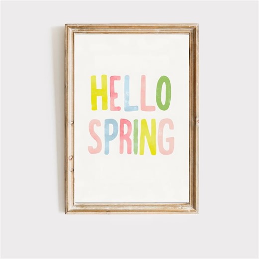 Hello Spring Wall Art Poster, Spring Hosting Decor, Pastel Spring Decor, Watercolour Spring Sign, Digital Download - Etsy