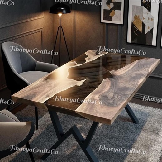 Handmade Walnut Live Edge River Table | Black Epoxy Resin Dining Table | Custom Solid Wood Kitchen Table | Luxury Reclaimed Wood Furniture - Etsy