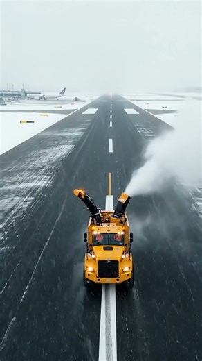 Dual-engine snow removal team clearing airport runways at high speed.