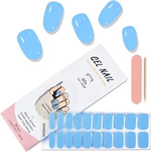 Semi Cured Gel Nail Strips 20 PCS, Waterproof (Lamp Required) Adhesive Super Long Lasting Gel Polish Nail Art Sticker Full Wrap with Nail File and Sticker for Girls, Women, Mothers