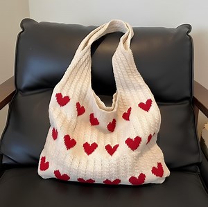Knitted Tote Bag - Bag With Hearts, Valentine Tote Bag, Aesthetic Tote Bag, Everyday Bag, Cute Gift for Her - Etsy