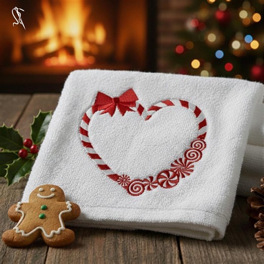 Candy Cane Heart Embroidery Design | Christmas Heart With Bow | Peppermint Holiday Embroidery | Towel Embroidery Files - Etsy