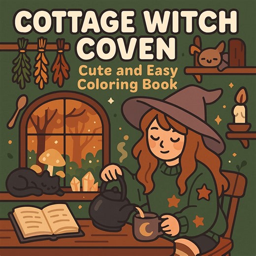 Cottagecore Witch Coloring Pages: Cozy Forest & Potions (PDF Downloadable Set of 20) - Etsy