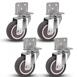 2 Inch L-Shape Plate Swivel Caster, L-Clip Side Mount Install Plate for Narrow Place 50mm TPE Rubber Wheel Ball Bearing Furniture Castor Set, 4 Pack Load Capacity 190Lbs/87Kg