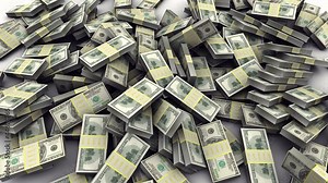 3d video of many dollar falling down, success concept