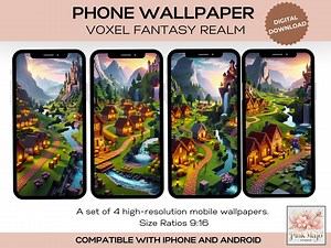 Voxel Fantasy Realm Mobile Wallpaper - Game Inspired Phone Background, Pixel Art, Fantasy Phone Wallpaper, Gaming Art - Etsy