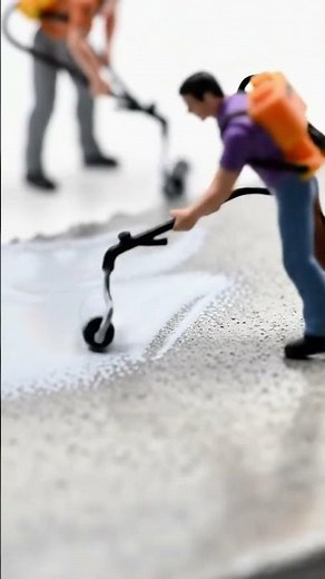 Tiny Workers vs. Giant Machines: The Art of Floor Finishing! 👷‍♂️