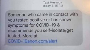Scam text message says you've been exposed to the coronavirus