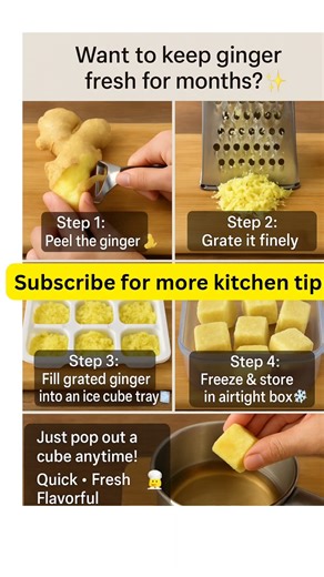 Keep ginger fresh for months ❄️ Save time & flavor with this simple trick #KitchenHacks”