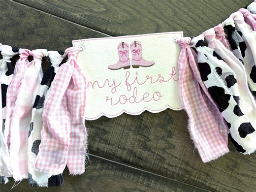 First Rodeo High Chair Banner: Embroidered Cowgirl Boots, Pink Gingham - Etsy