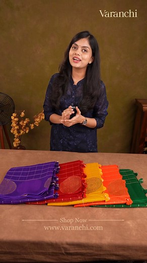 Pure Kora Silk Handloom Sarees with checkered patterns — breathable, effortlessly draped, and available in 5 vibrant shades to brighten your wardrobe. Saree Code: B241, B239, B238, B237, B240. Search this saree code to find it on our website. Click on the link in bio to shop. #varanchi #handloom #Purekorasilk #handloom #silk #festive #VibrantShades #puresilksaree #Festival #banarasisaree #silksarees | Varanchi