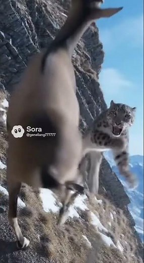 Snow Leopard's Hunt Fails Spectacularly: Kicked Off Cliff by Ibex! #SnowLeopard #Ibex