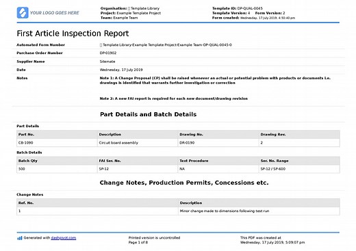 First Article Inspection Form template: Free & editable report template