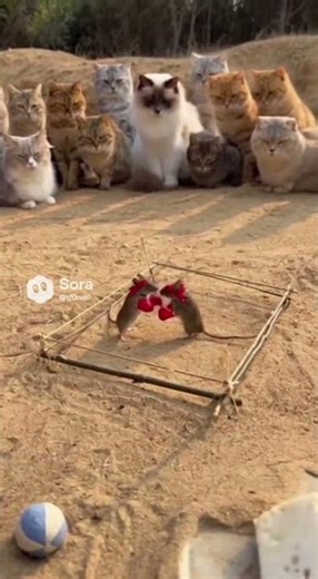 Cats Watch Two Mice Have a Tiny Boxing Match — Cutest Showdown Ever! 🥊🐭 #cat #funny #animals