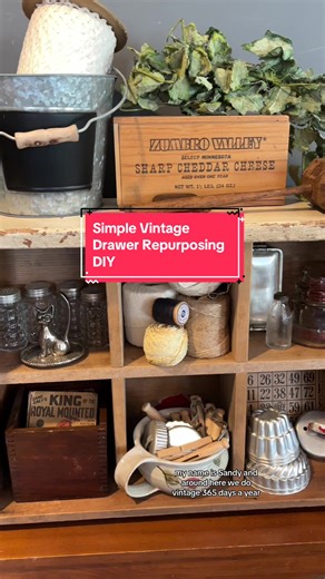 This simple vintage drawer repurposing project is easier than you might think! My husband helped gather the tools, and use the nailer, and we knocked this project out in less than 45 minutes. I love the added storage and the cozy vintage look too! Come along on this crazy 365 day journey of vintage home decor goodness! This is our year to celebrate whimsy and wonder, along with a little for our journey! If you want to hang out with us, you know what to do. And if you’re interested in any of the 