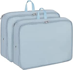 Compression Packing Cubes, 2pc Compression bags for Travel Packing Organizer, Expandable Compression Cubes for Travel, Light Blue