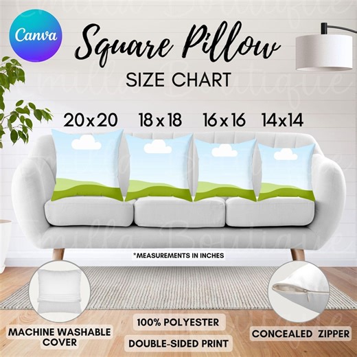 Drag and Drop Pillow Mockup Square Pillow Size Chart Printify Pillow Sizing Chart POD Pillow Canva Template Throw Pillow Cover Sizing Guide - Etsy