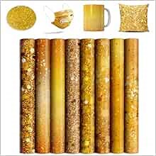 Yellow Glitter Sublimation Transfer Sheets for Heat Press Machine,Gold Sublimation Paper for Tumblers Blanks Tshirts,8 Sheets 12x12inch
