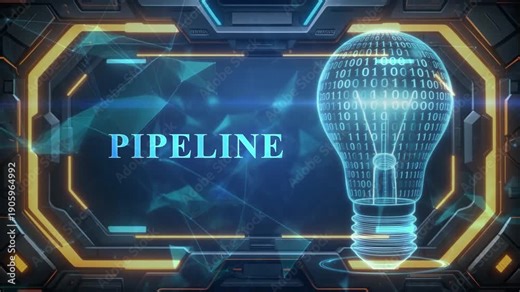 Futuristic Digital Light Bulb with Binary Code and PIPELINE Text in Geometric Frame technology