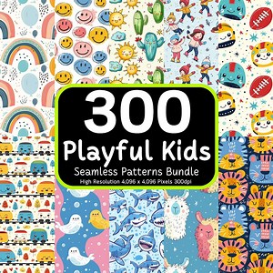 300 Playful Kids Seamless Patterns Bundle, Kids Background, Cute Digital Papers, Repeating Pattern Print, Seamless Bundle, Commercial Use - Etsy