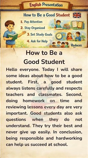 Easy English Presentation – How to Be a Good Student | Speaking Practice | Read and Learn English