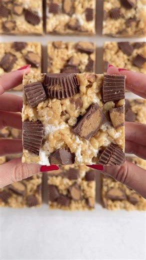 3.1K views · 2.5K reactions | Rice Krispie treats, but make them peanut butter cup level ✨ Layers of crispy, chewy, gooey, chocolatey, and peanut buttery goodness = together forever. Recipe on cakemehometonight.com! | Cake Me Home Tonight | Facebook