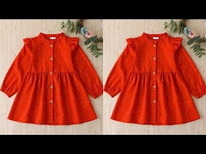 Front slit button placket baby frock cutting and stitching| Winter baby frock design|Winter dresses
