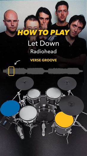 Melodics on Instagram: "Learn How to Play the Verse Groove from “Let Down” by Radiohead 🥁 Level: Beginner Philip Selway’s performance is a masterclass in subtlety with controlled, hypnotic hits. He also uses mallets instead of drum sticks, which gives his playing less attack ✨ Start with practicing the kick drum first, then Selway uses a hi-hat mounted tambourine with his left hand (you can substitute this with a half-open hi-hat hit). Then finish with some ⅛ notes on the floor tom with your ri
