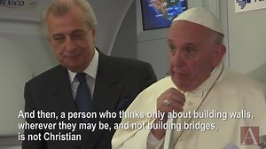 366K views · 1.8K reactions | BREAKING VIDEO | "A person who thinks only about building walls, wherever they may be, and not of building bridges, is not a Christian." - Pope Francis on Trump aboard the papal plane. | America Magazine - The Jesuit Review | Facebook