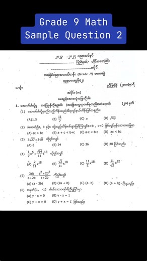 Grade 9 Math Sample Question 2