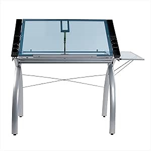 Offex Home Office Futura Craft Station with Folding Shelf Silver/Blue Glass