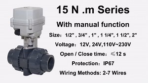 1 1/2" DN40 Motorized Ball Valve,DC12V 2 Way PVC Electric Ball ValveWith manual function,CR303