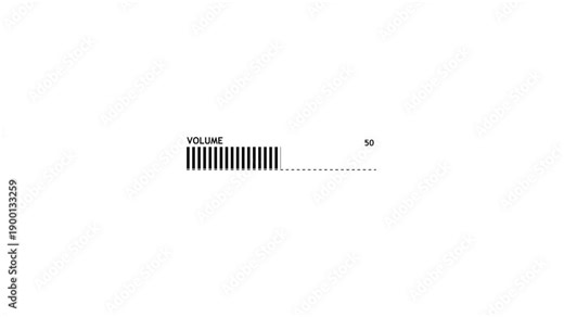 Audio volume indicator animation for sound level measurement. Loudness control and output intensity status display. Media playback adjustment bar for digital systems. Sound or media player.