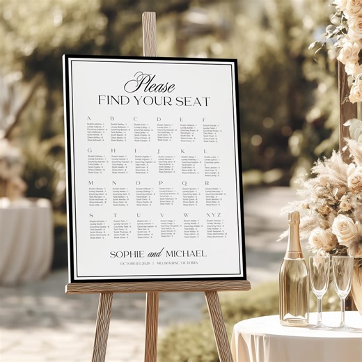 Old Money Wedding Seating Chart, Wedding Seat Card by Alphabetical Name, Alphabet Ordered Seat Plan, DIY Bride Canva Template WEDK011 - Etsy