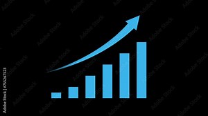 Blue data bar chart arrow growth demonstration animation, alpha channel