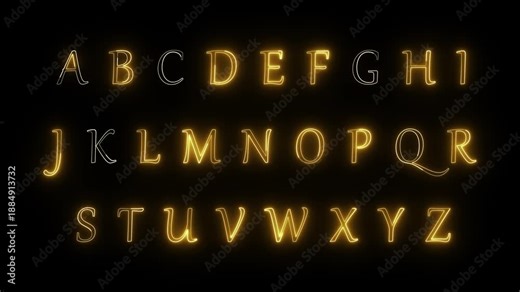 A,B,C,D to Z Alphabet Neon Glowing Animation. Neon Glowing Letters A Z Motion Graphics. Futuristic Neon Alphabet Text Animation