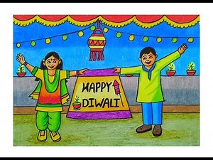 HOW TO DRAW DEEPAVALI CELEBRATION DRAWING| INDIAN FESTIVAL MEMORY DRAWING| DIWALI DRAWING EASY