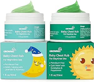 GROWNSY Baby Chest Rub, Daytime & Nighttime 2 Pack Rub, for Relieves Congestion and Soothing Breathing, Petroleum Free, Made from Eucalyptus Oil, Peppermint Oil, Lavender & Rosemary