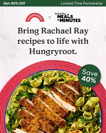 Rachael Ray’s Meals in Minutes magic meets Hungryroot’s healthy-eating ease for your fastest, tastiest meals yet. | Hungryroot
