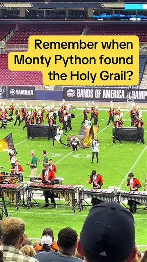 Poor school band. They couldn’t even afford a real prop for their Monty Python and the Holy Grail ending scene. 🤣🤣 #band #marchingband #fyp Minooka Community High School Minooka, IL DIRECTORS: Kyle Adelmann and Nick Curatolo DRUM MAJORS: Elliot Kimbarovsky, Rhiannon Curiel, Addison Davis, and Kameron Cole REPERTOIRE: The Quest for the Holy Grail MUSICAL SELECTIONS INCLUDE: “The Song That Goes Like This” by Sieber, Ramirez, and Ellison; “Homeward Bound” by Trombey; “Knights of the Round Table” 