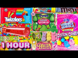 New 101 Candy Snacks Opening Rainbow Pink Purple Yellow Red Blue White Orange Purple Candies 1 Hour