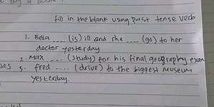 fill in the blank using past tense verbBella \qquad (is) ill a... | Filo